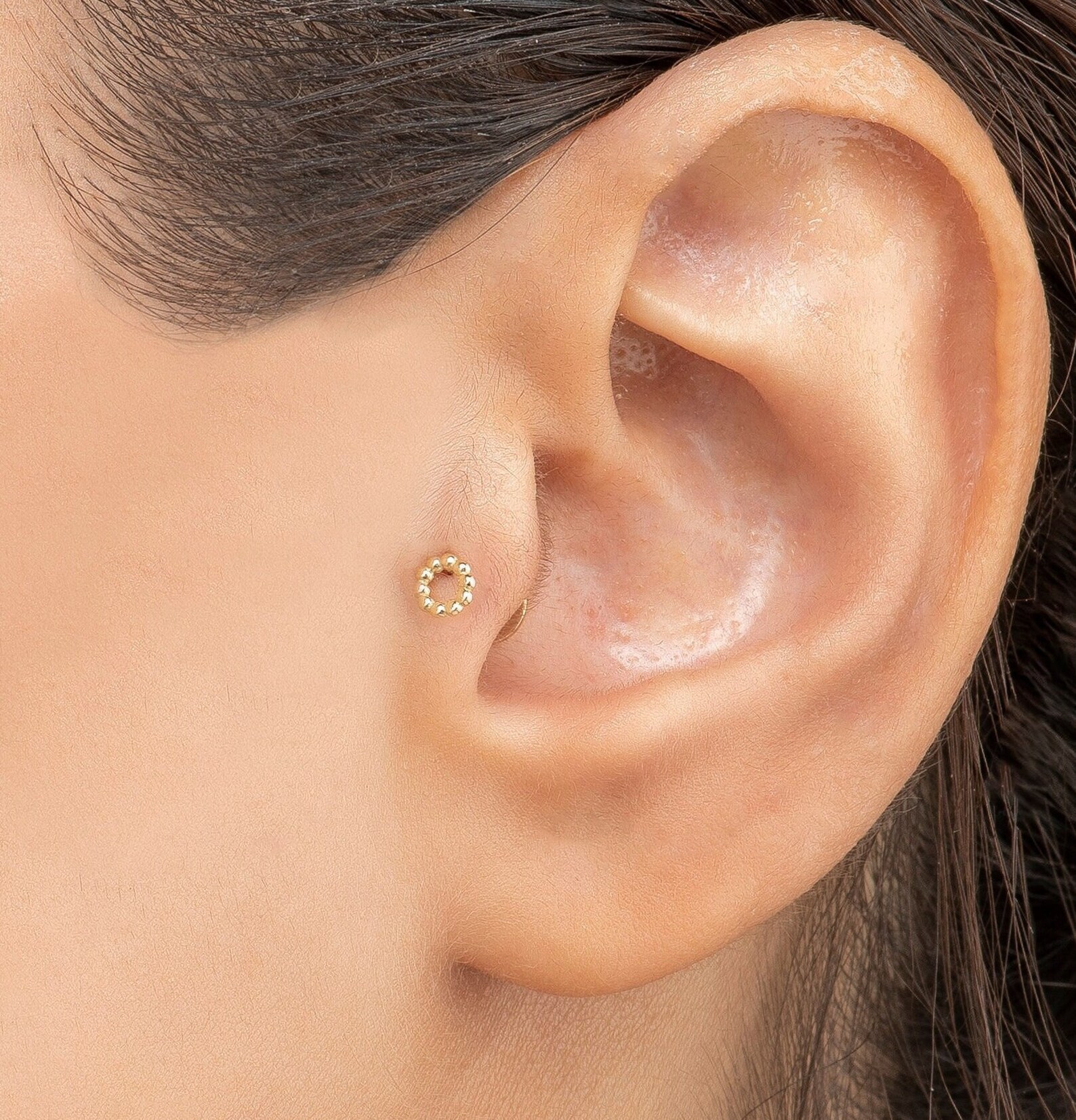 14k Solid Gold Ball Circle Stud Piercing, Gold Piercing, Gold Stud ...