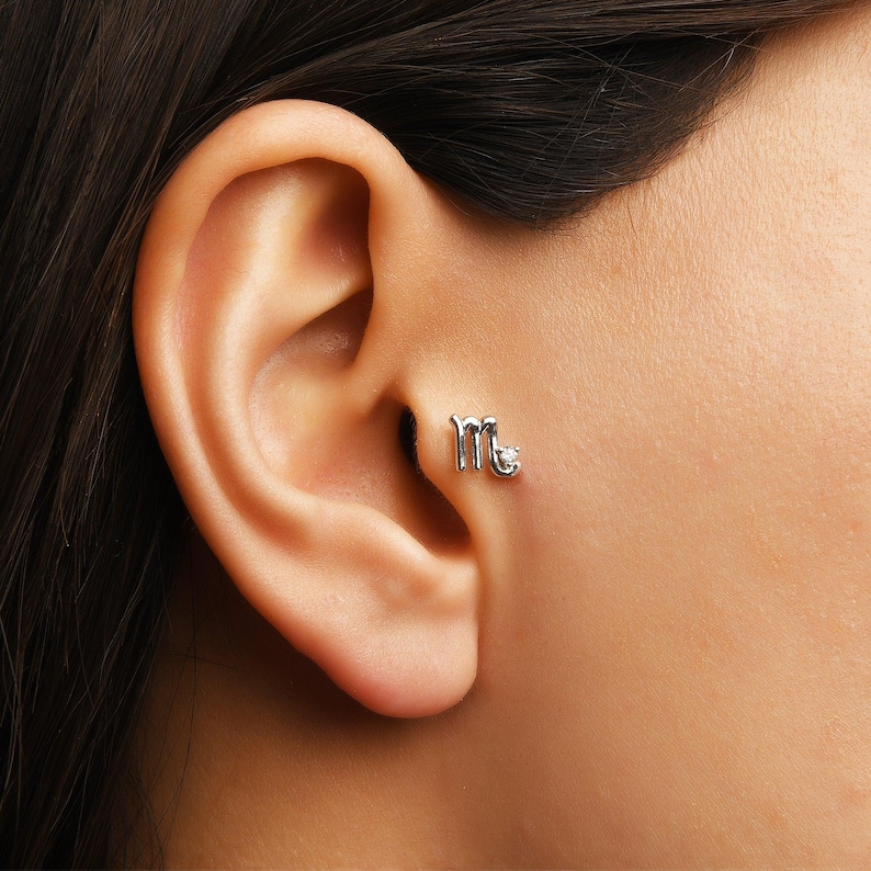Scorpio CZ Zodiac Sign Astrology Tragus Piercing 14K Solid Gold | Stud ...