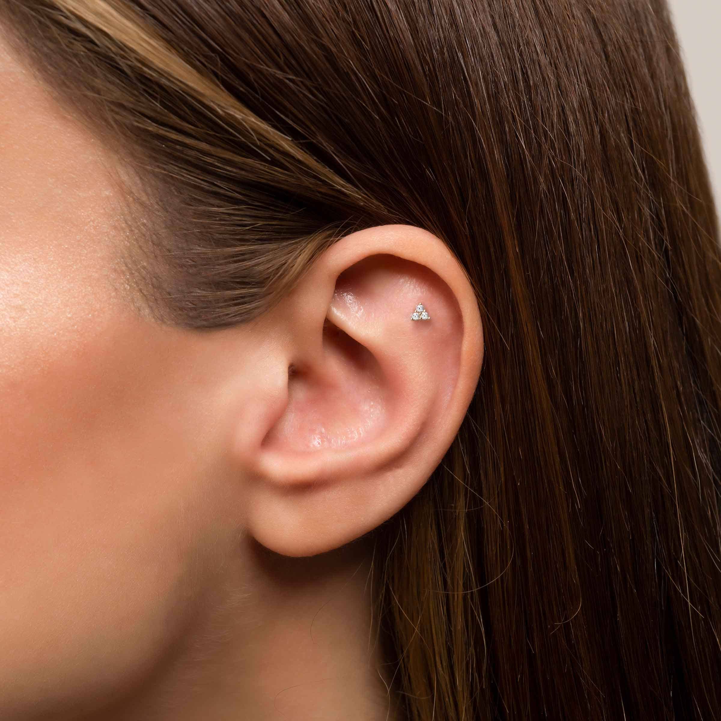 14K Solid Gold Triangle Piercing 16G Flat Back Piercing Crown Piercing ...