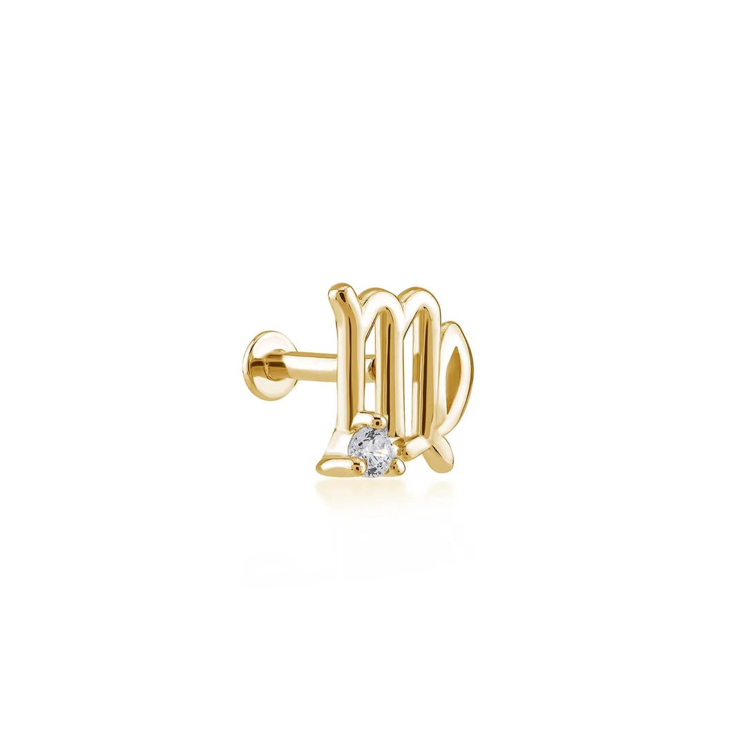 Virgo CZ Zodiac Sign Astrology Tragus Piercing 14K Solid Gold | Stud ...