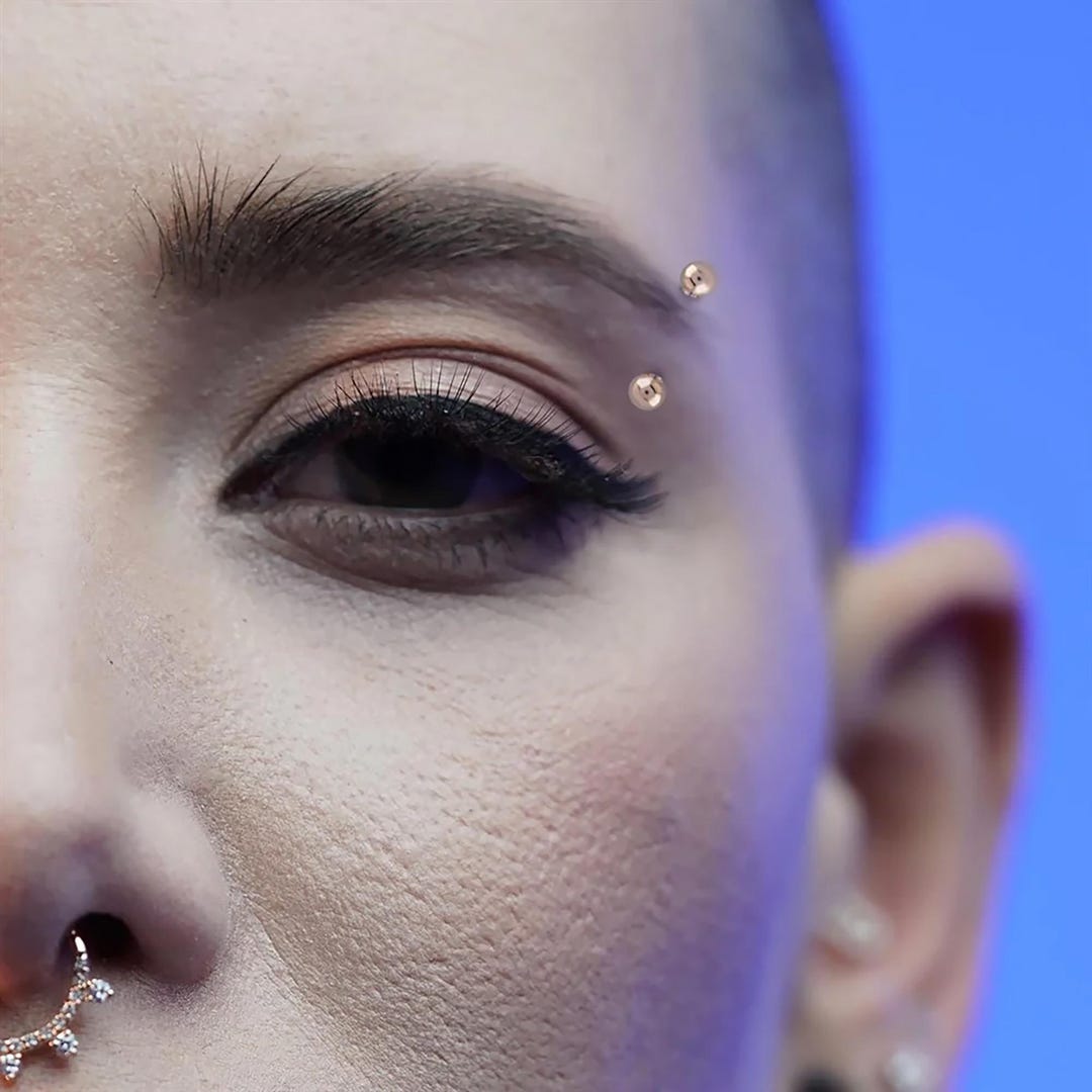 Ball Eyebrow Piercing in 14k Solid Gold | Curved Shape Piercing ...
