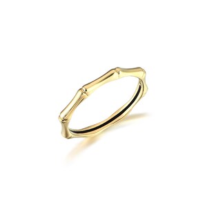14k Solid Gold Bamboo Ring | Inside Red Enamel Modern Design Bamboo ...