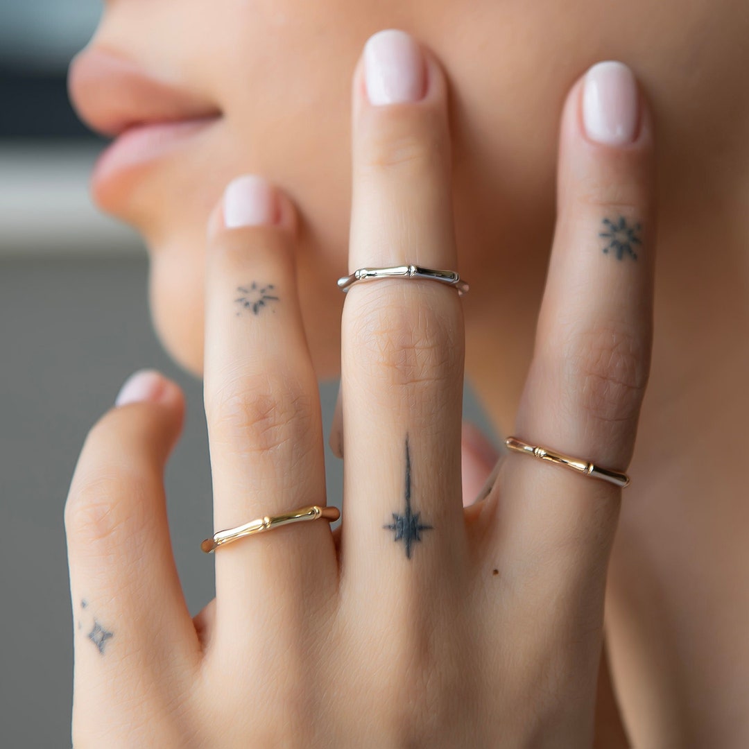 14k Solid Gold Bamboo Ring | Inside Red Enamel Modern Design Bamboo ...