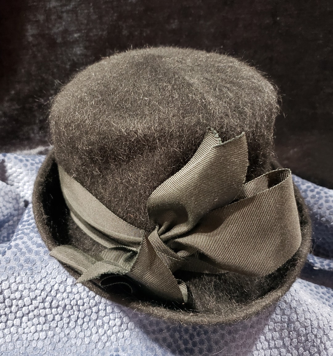 Shaq Lon Black Wool Felt Vintage Ladies Hat With Grosgrain Bow - Etsy