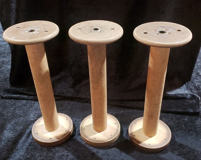 3 Antique Wooden Industrial Sewing Yarn/Thread Spool Spindles 13.25 ...