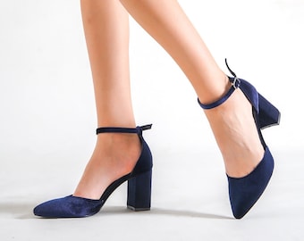 Velvet Navy Blue Heels - Etsy