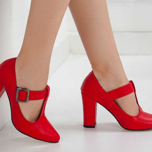 RED BLOCK HEELS T-strap Shoes Red Heels Red Vegan Mary Jane - Etsy