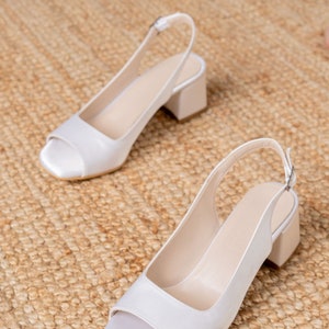 WHITE WEDDING SHOES Open Toe White Block Heels Peep Toe - Etsy