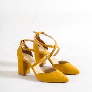 YELLOW CROSS SHOES Mustard Bridal Block High Heels Yellow - Etsy