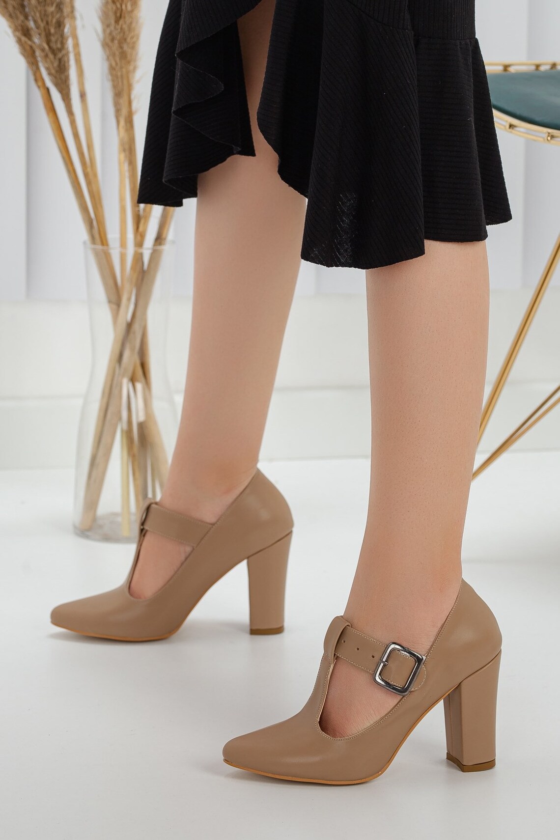 MINK BLOCK HEELS T-strap Shoes Mink Heels Mink Vegan Mary | Etsy