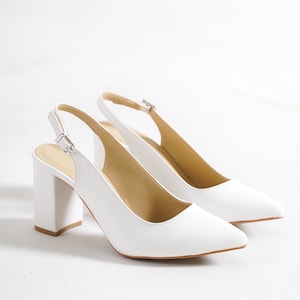 WHITE BRIDAL HEELS, Bridal Shoes, White Block Heels, Wedding Heels for ...