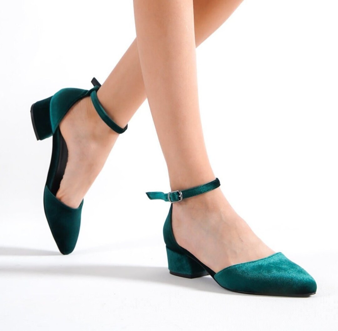 GREEN LOW SHOES, Green Bridal Shoes, Green Ankle Straps, Emerald Green ...