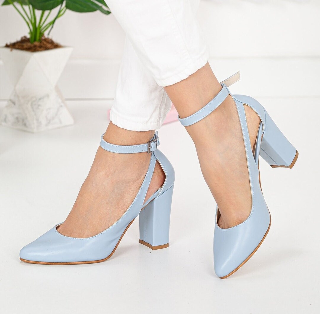 UNIQUE BLUE SHOES, Wedding Heels, Blue Ankle Bridal Shoes, Baby Blue ...