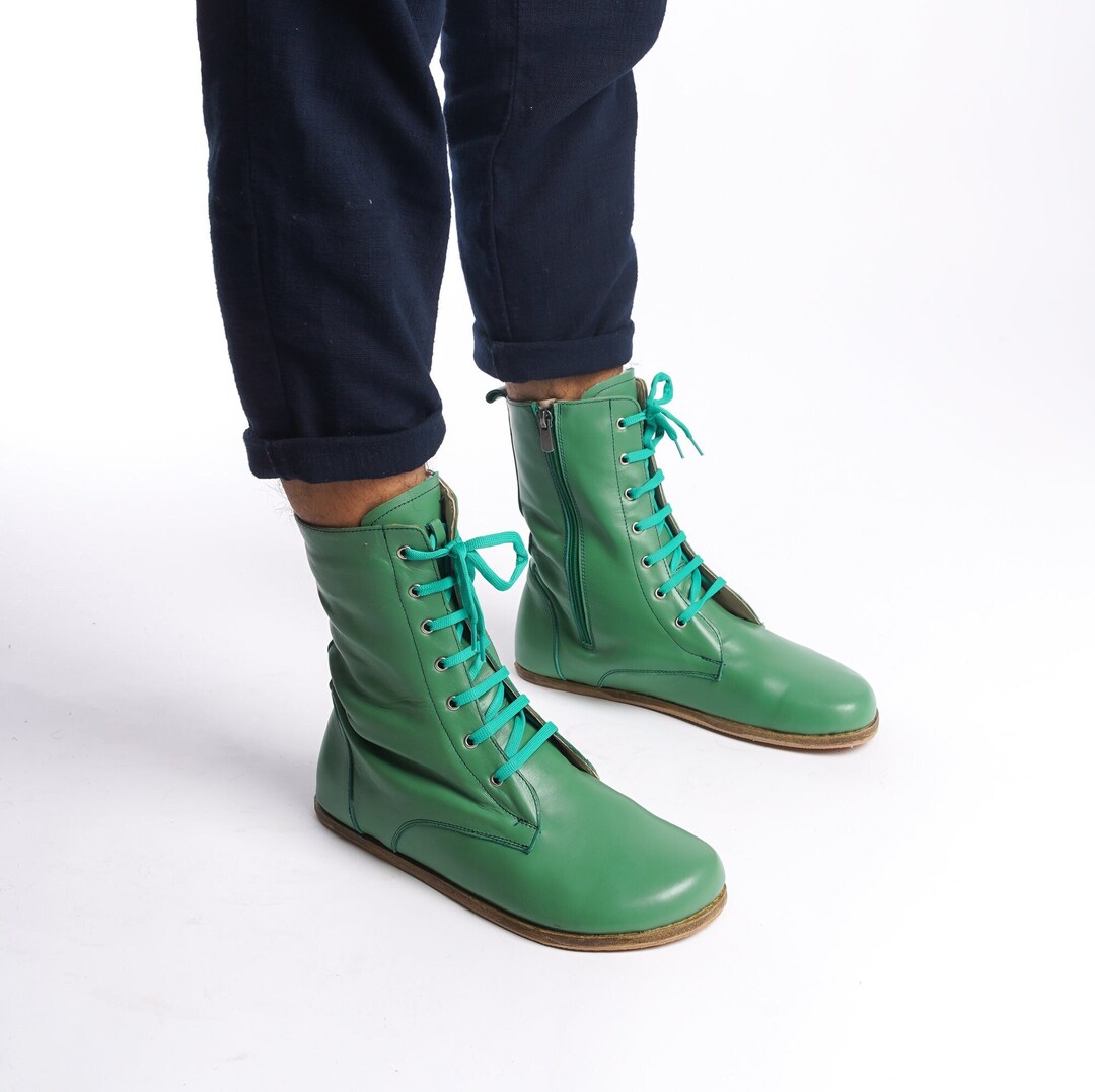 Green Barefoot Boots Men's, Green High Ankle Boots, Green Zipper Boots ...