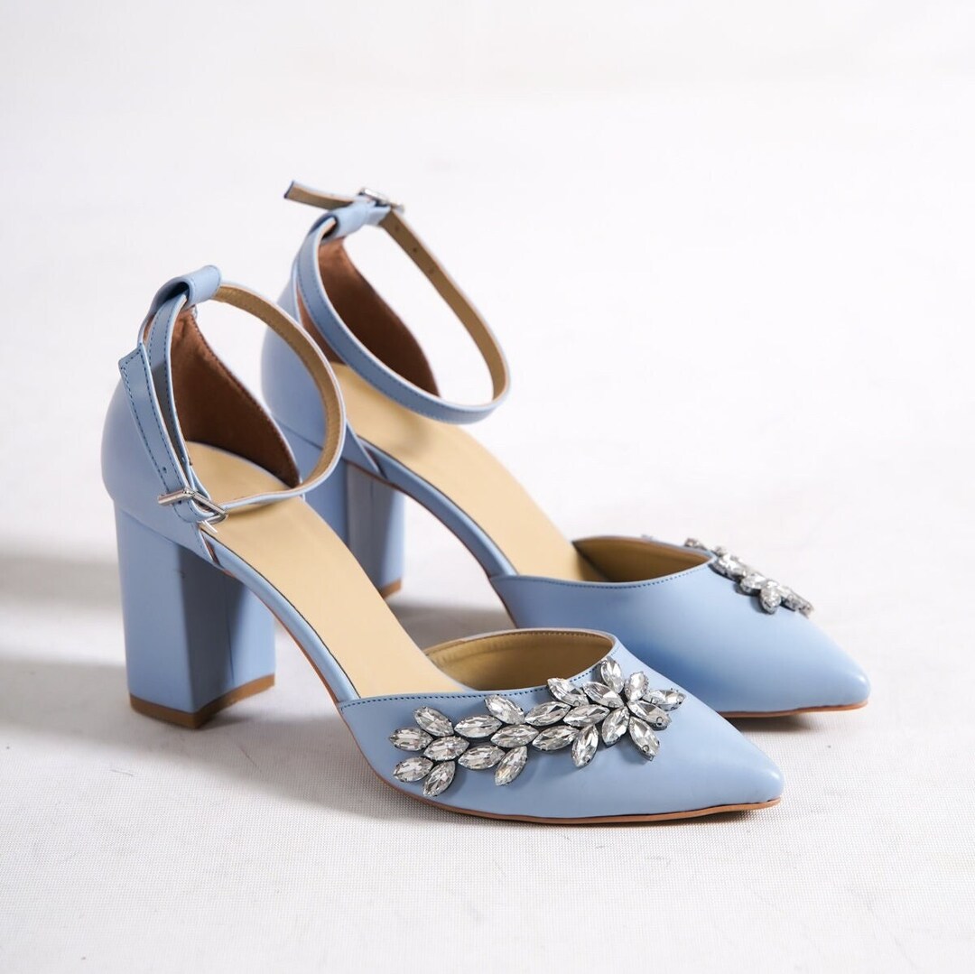 BLUE ANKLE SHOES, Light Blue High Heels, Baby Blue Rhinestone Shoes ...