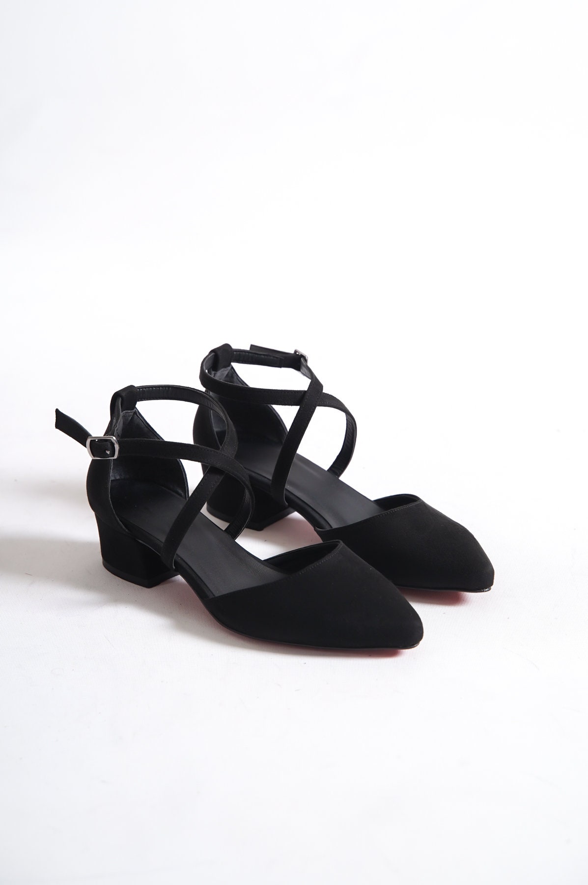 BLACK CROSS SHOES Black Low Block Heels Wedding Flats for - Etsy