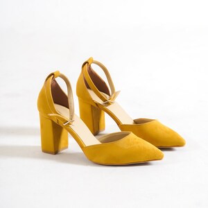 MUSTARD ANKLE SHOES Yellow High Heels Mustard Suede Shoes - Etsy
