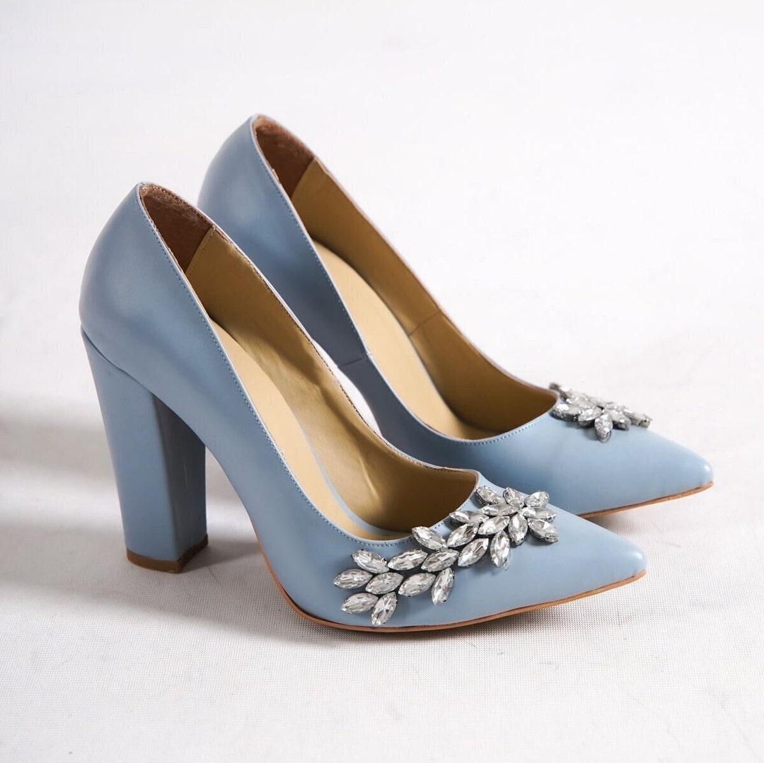BLUE BRIDAL HEELS, Light Blue Bridal Heels, Baby Blue Block Heels ...