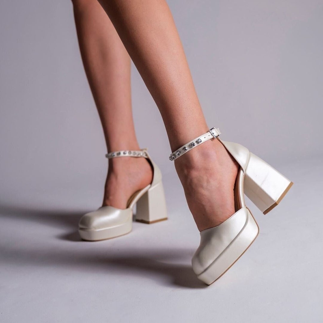 WHITE PLATFORM HEELS, Ivory Wedding Heels, White Wedding Shoes, Ivory ...
