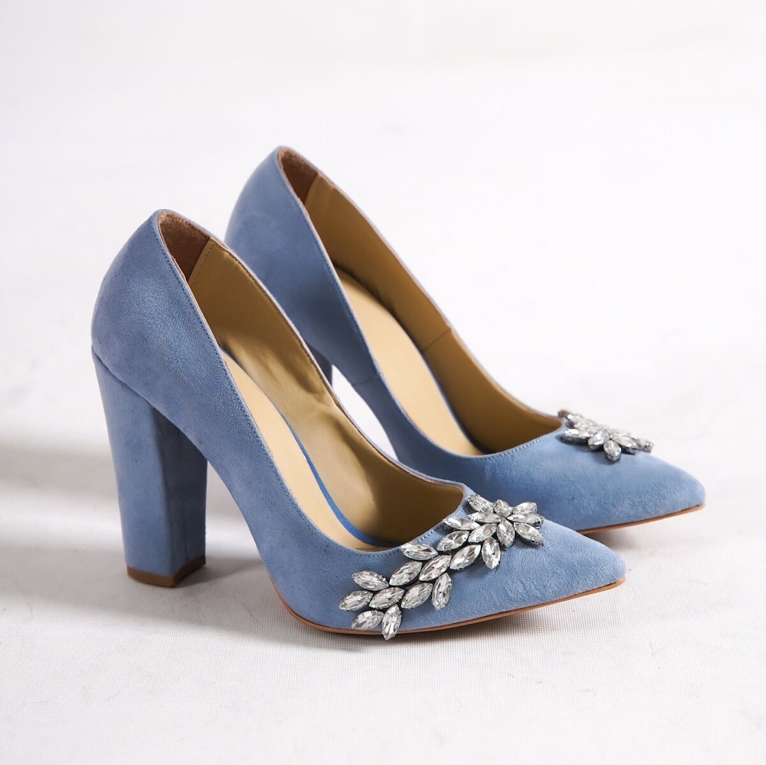 BLUE BRIDAL HEELS, Light Blue Suede Bridal Heels, Baby Blue Block Heel ...
