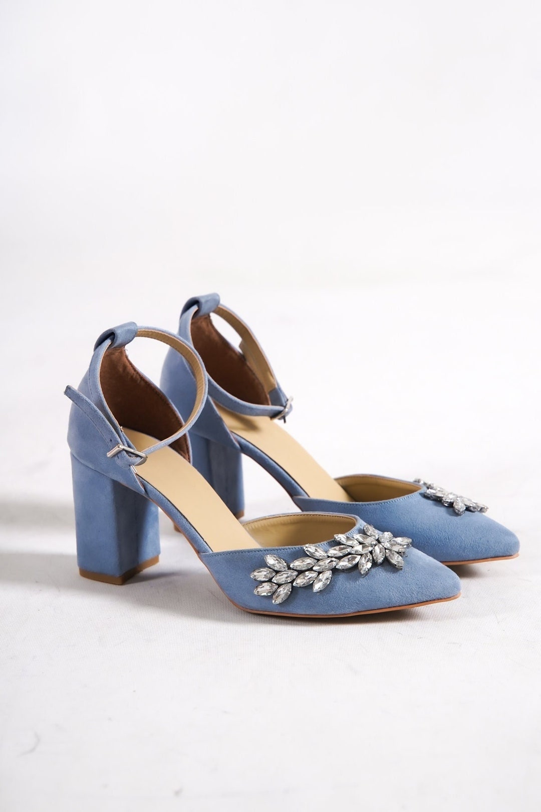 BLUE ANKLE SHOES Light Blue High Heels Baby Blue Suede - Etsy