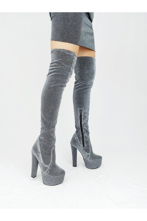 GRAY THIGH HIGH Boots Platform Over the Knee Boots With Side - Etsy
