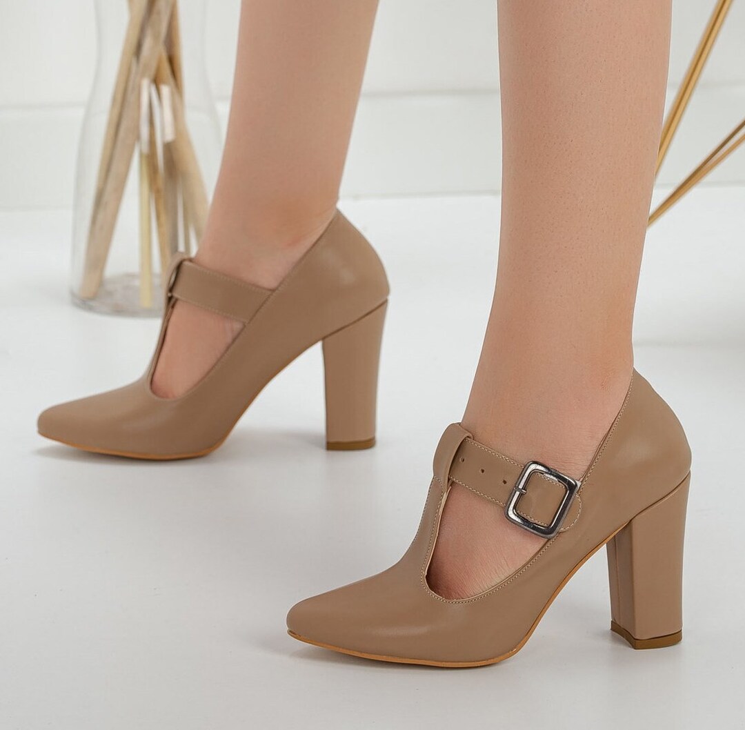 MINK BLOCK HEELS T-strap Shoes Mink Heels Mink Vegan Mary - Etsy