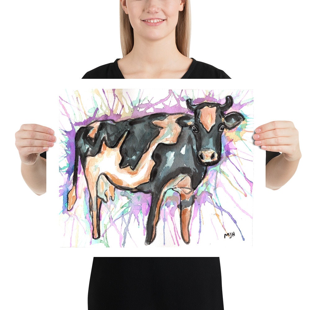 Watercolor Burst Cow Print - Etsy