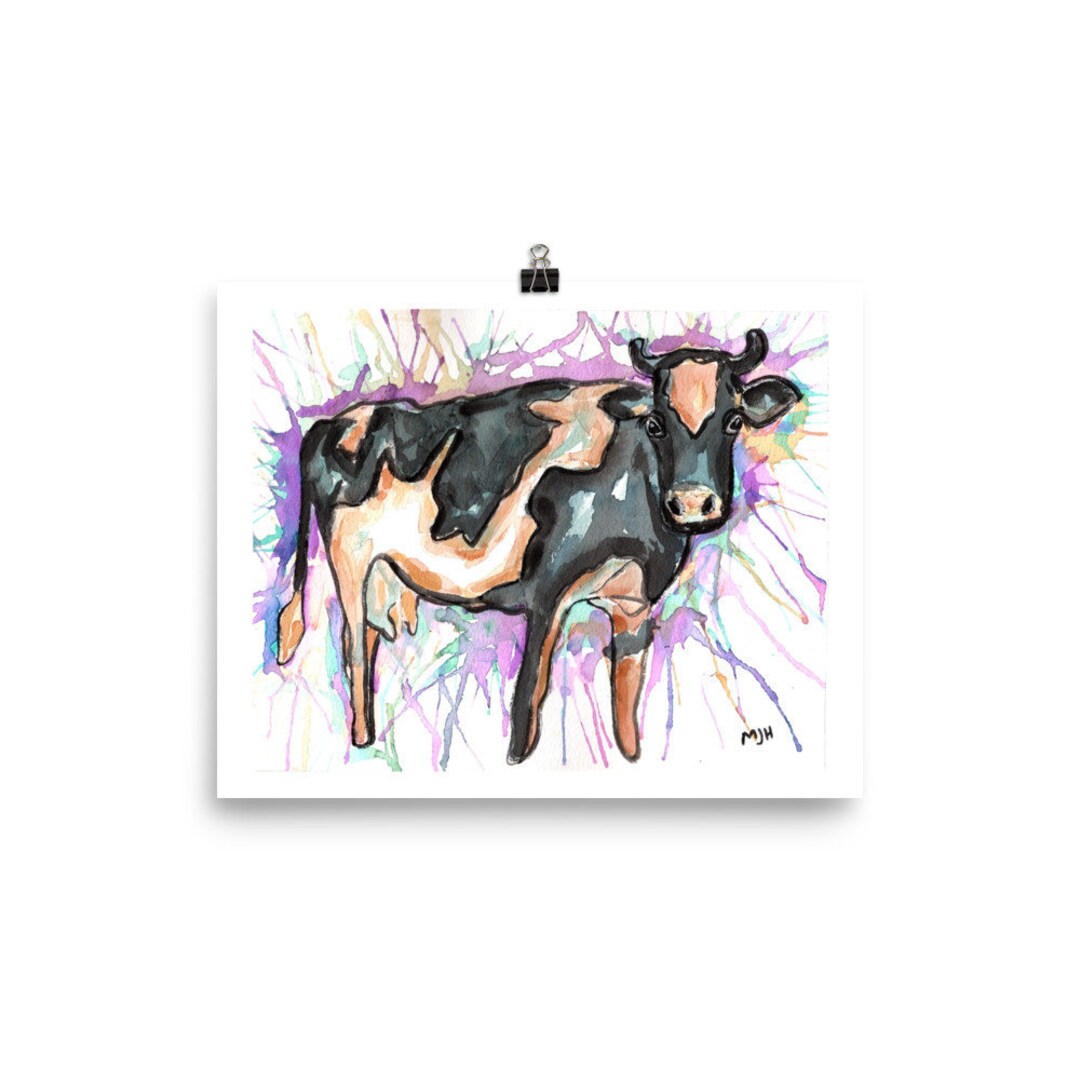 Watercolor Burst Cow Print - Etsy