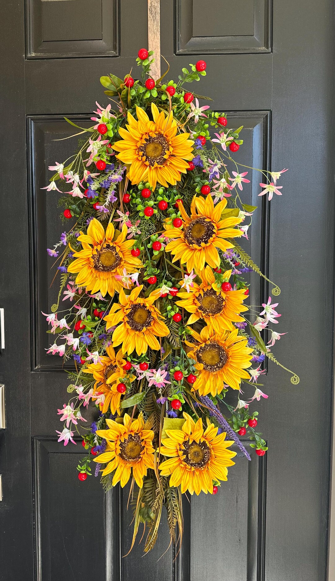 30” Sunflowers W Wildflower Spring to Summer Swag Wreath for Front Door ...