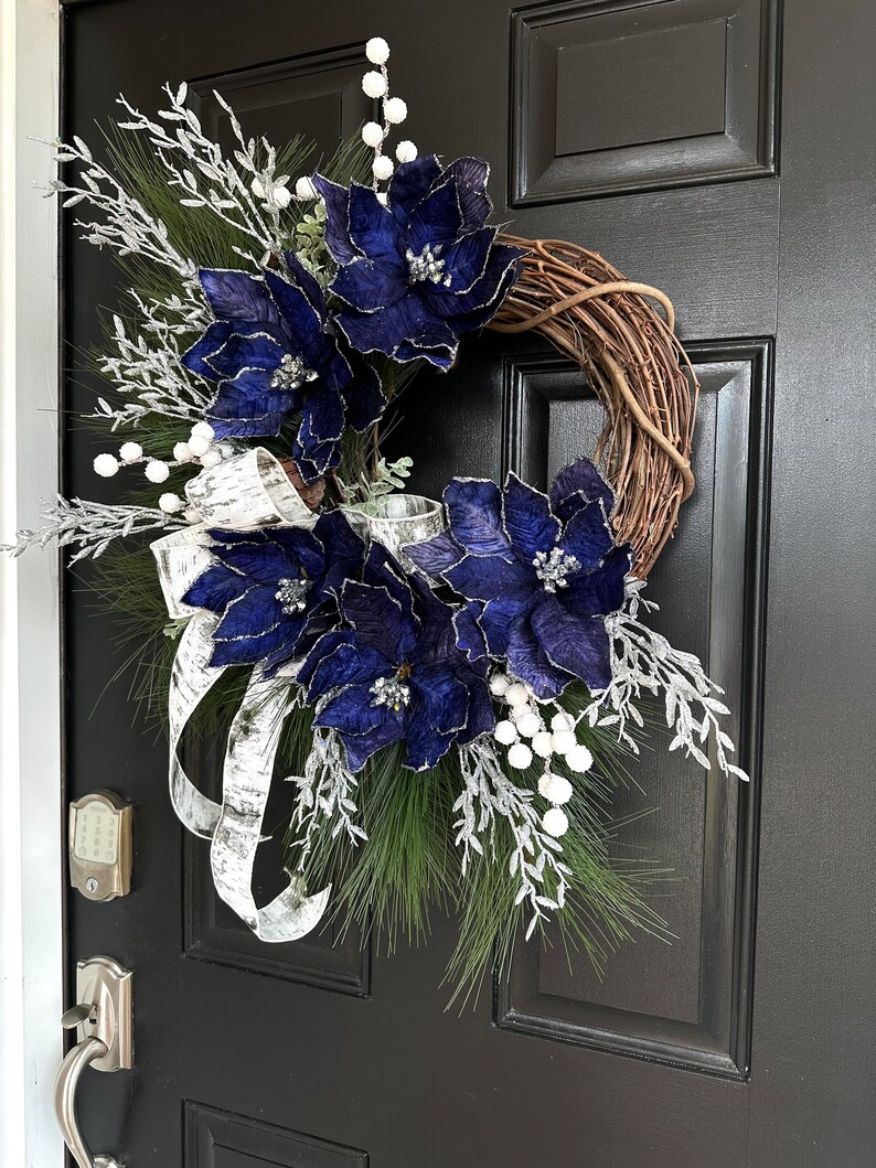Blue and Silver Christmas Winter Wreath, Hannukah Wreath With Blue ...