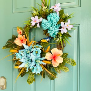 Colorful Tropical Summer Wreath for Front Door, Wildflower Hawaiian ...