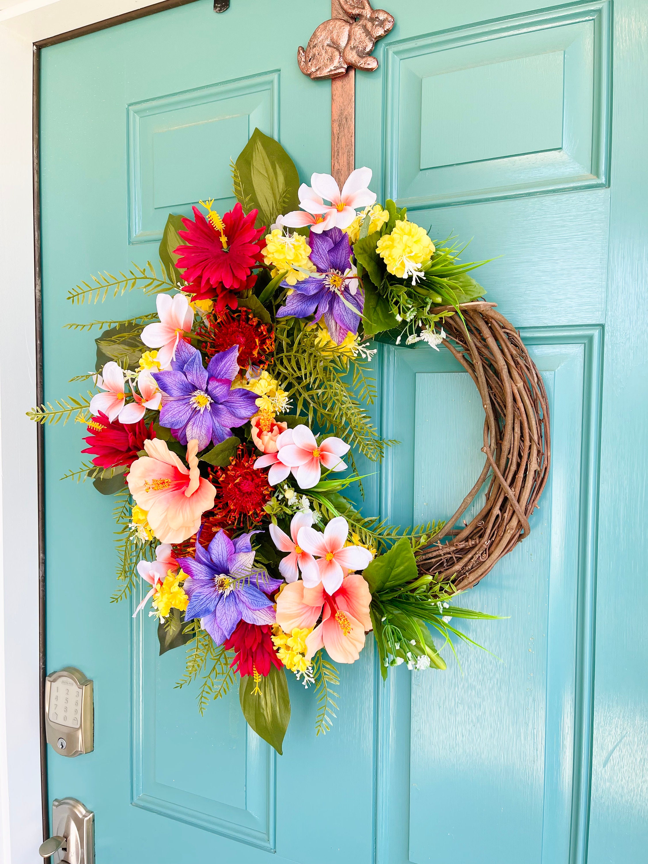 Colorful Tropical Summer Wreath for Front Door, Wildflower Hawaiian ...