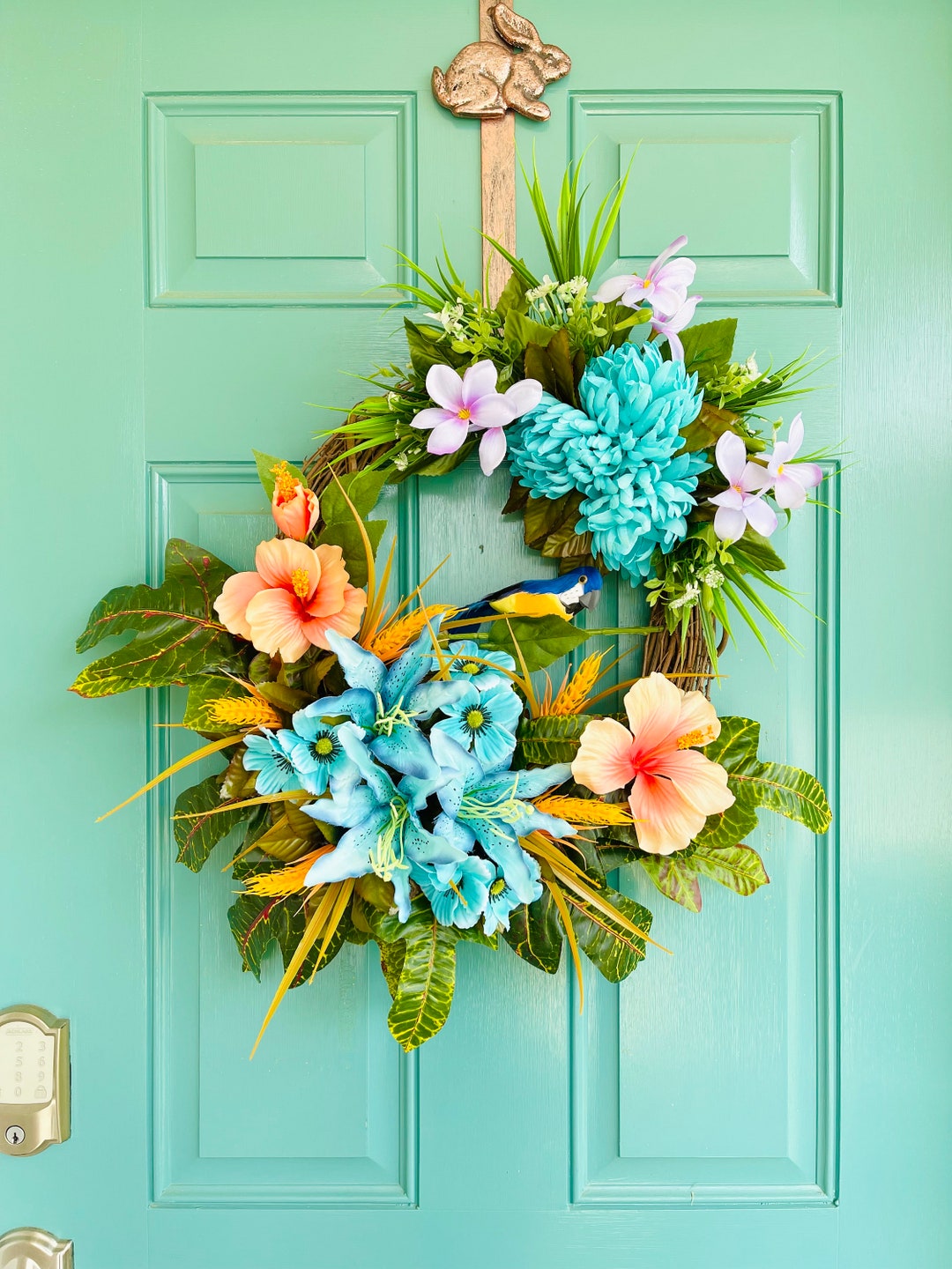 Colorful Tropical Summer Wreath for Front Door, Wildflower Hawaiian ...