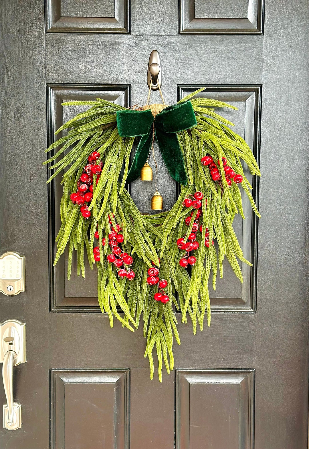 Real Touch Winter Norfolk Pine With Berries Christmas Wreath, Rustic ...