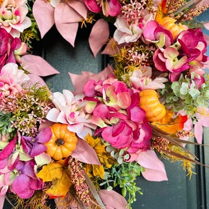 Fall Pink Wreath, Pink Lover, Colorful Pink and Orange Pumpkin Front ...