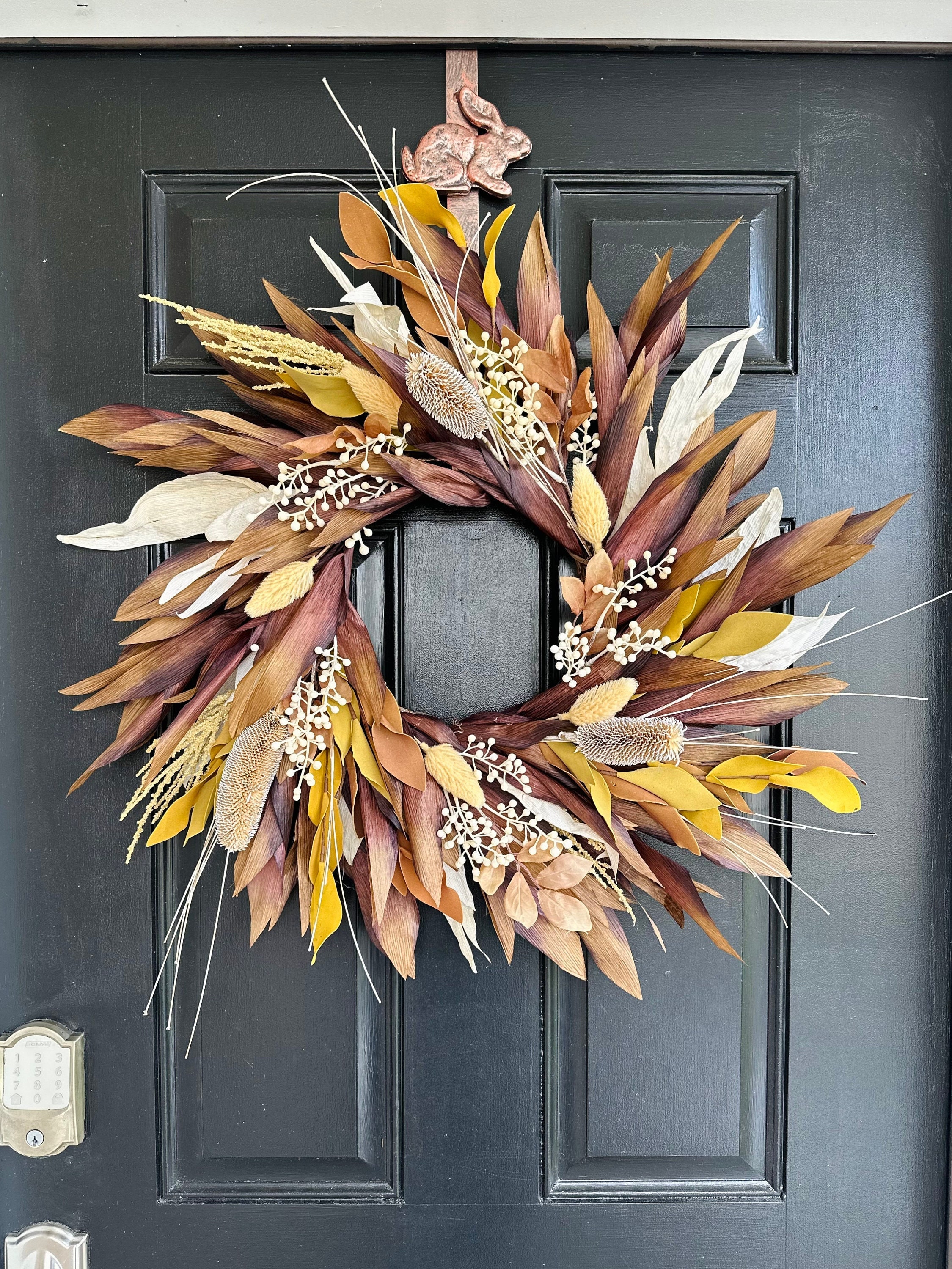 Rustic Fall Corn Husk Wreath, Harvest Fall Foliage Wreath for Front ...