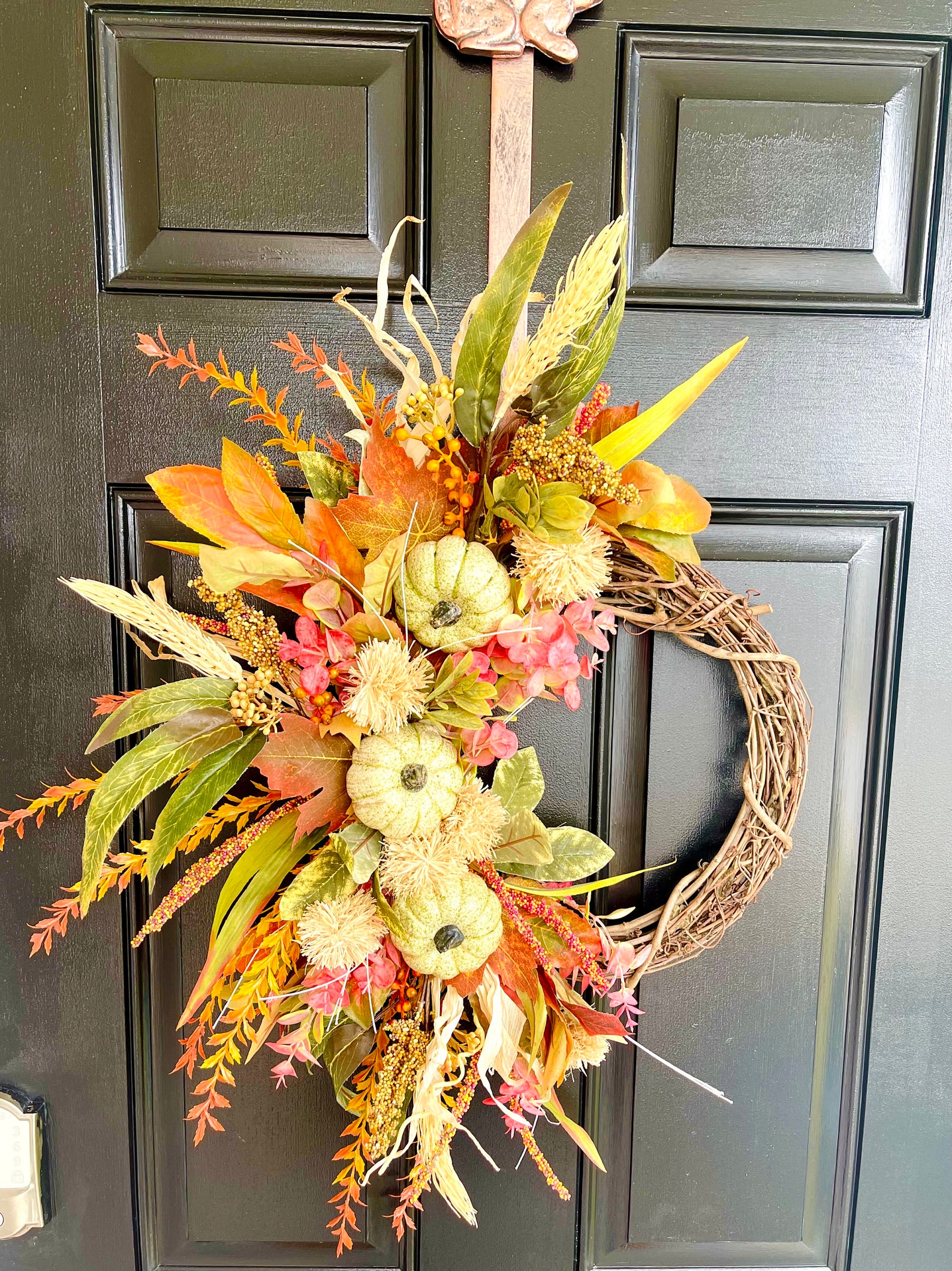 Rustic Fall Foliage Wreath With Eucalyptus Pumpkins and - Etsy