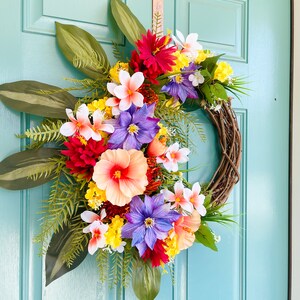 Colorful Tropical Summer Wreath for Front Door, Wildflower Hawaiian ...