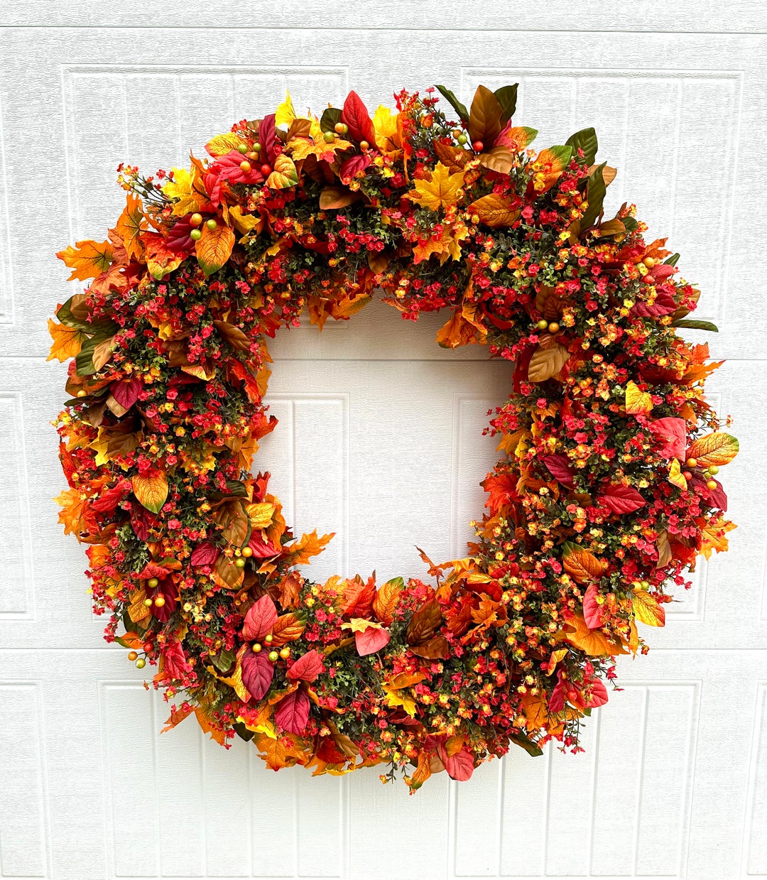 Extra Large 40 Inches Colorful Fall Wreath, Wildflowers With Foliage ...