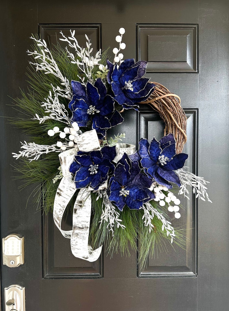 Blue and Silver Christmas Winter Wreath, Hannukah Wreath With Blue ...