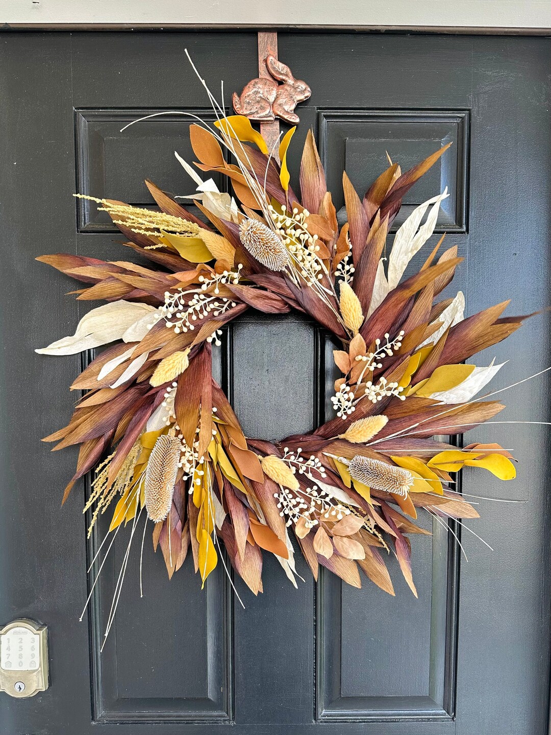 Rustic Fall Corn Husk Wreath, Harvest Fall Foliage Wreath for Front ...