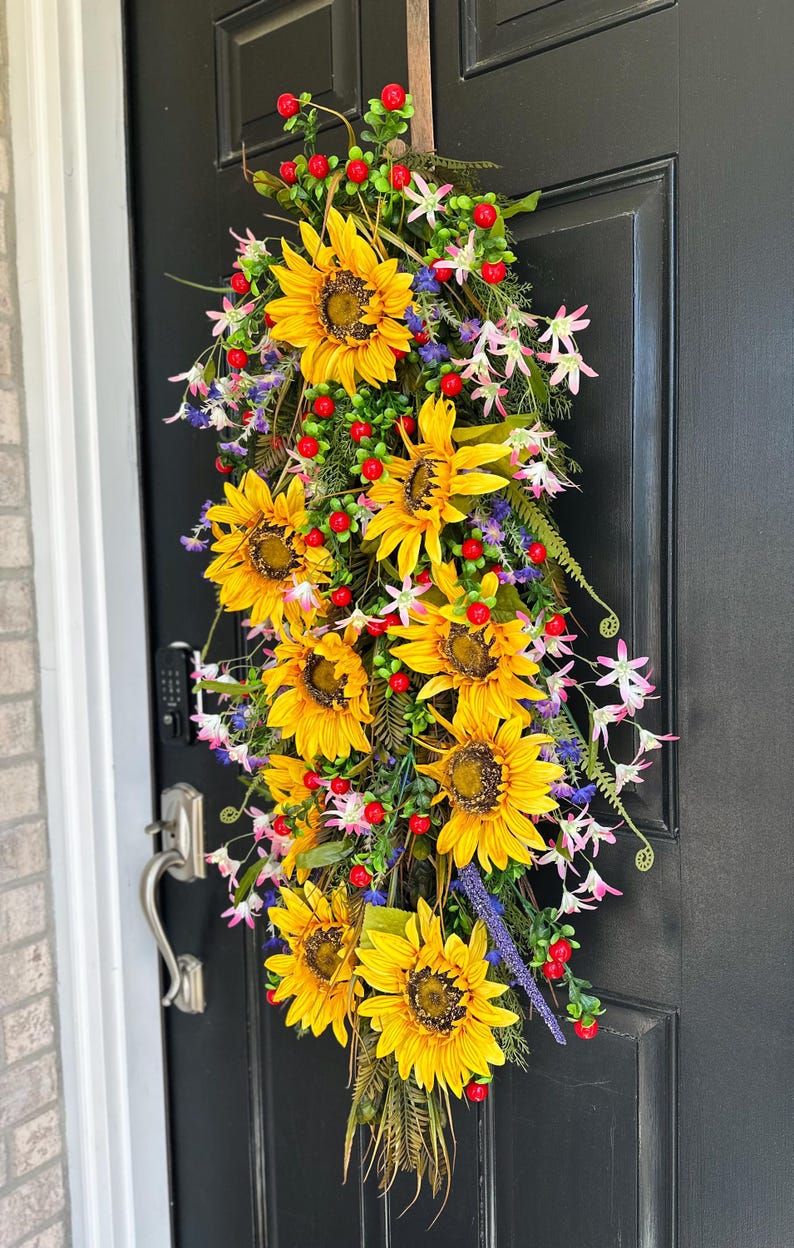 Sunflower Wildflower Swag: Spring Summer Front Door Decor - Etsy