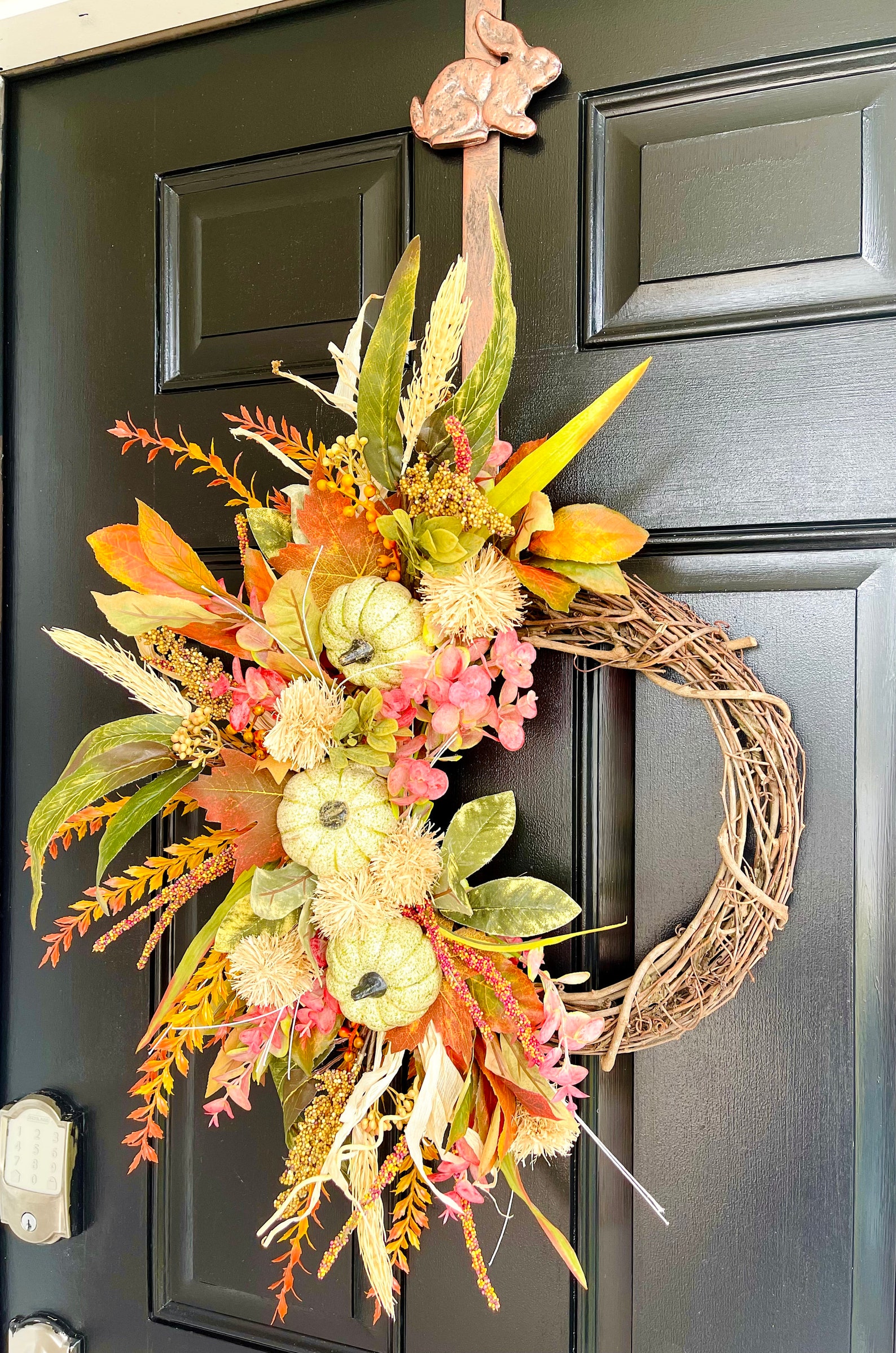 Rustic Fall Foliage Wreath With Eucalyptus Pumpkins and - Etsy