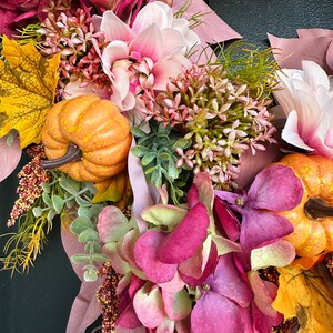 Fall Pink Wreath, Pink Lover, Colorful Pink and Orange Pumpkin Front ...