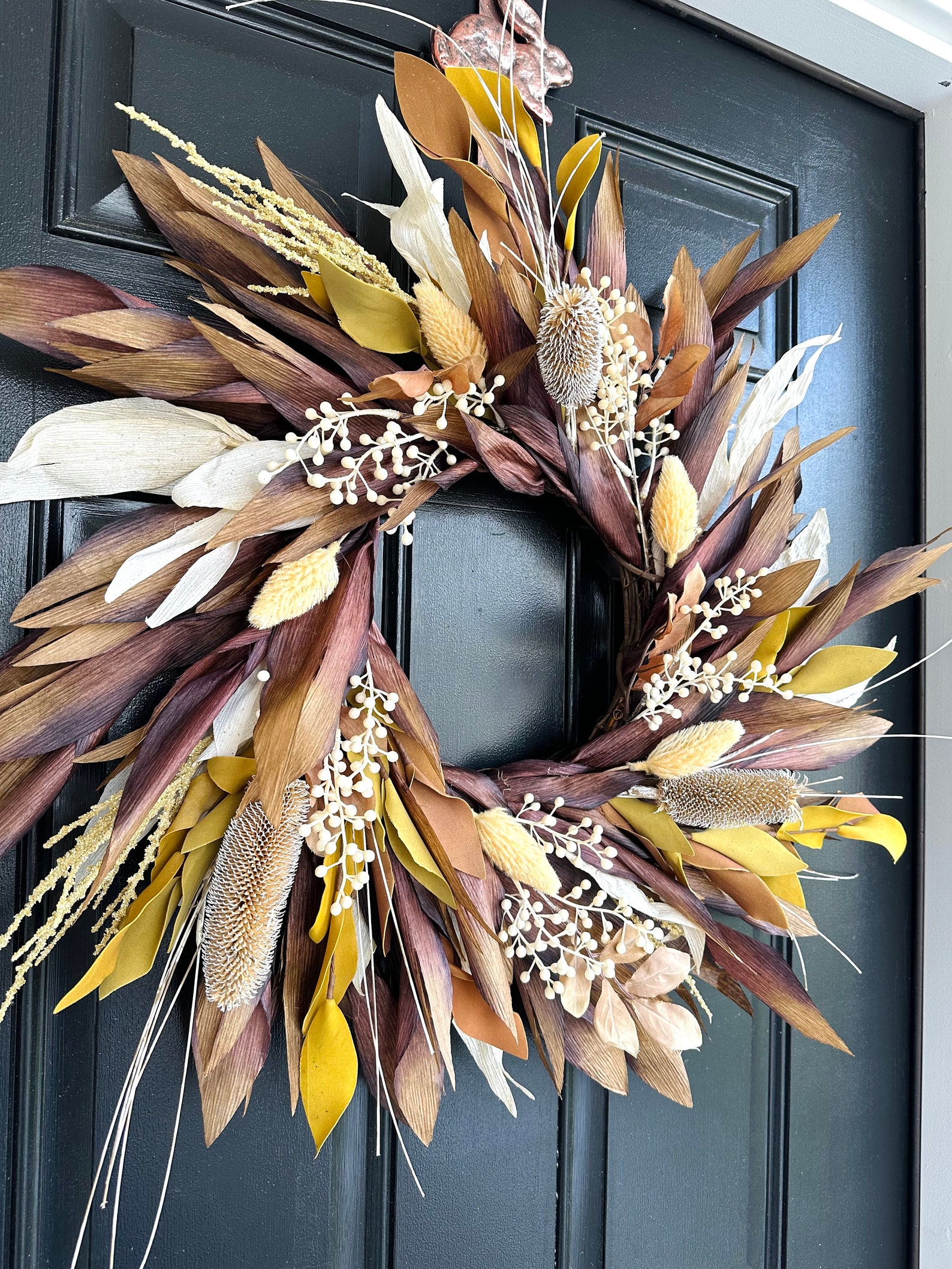 Rustic Fall Corn Husk Wreath, Harvest Fall Foliage Wreath for Front ...