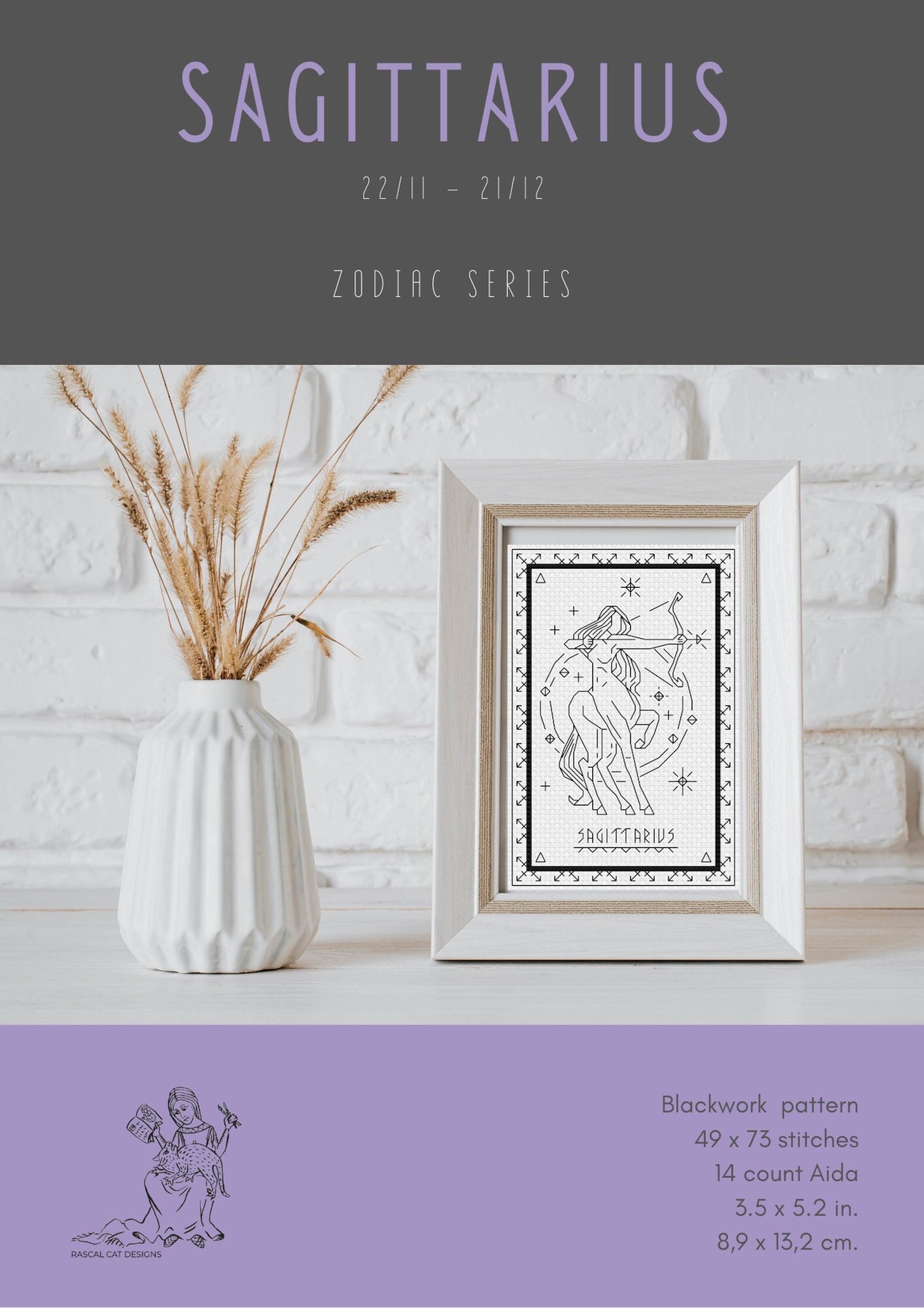 SAGITTARIUS BLACKWORK PATTERN - Zodiac Series - Etsy