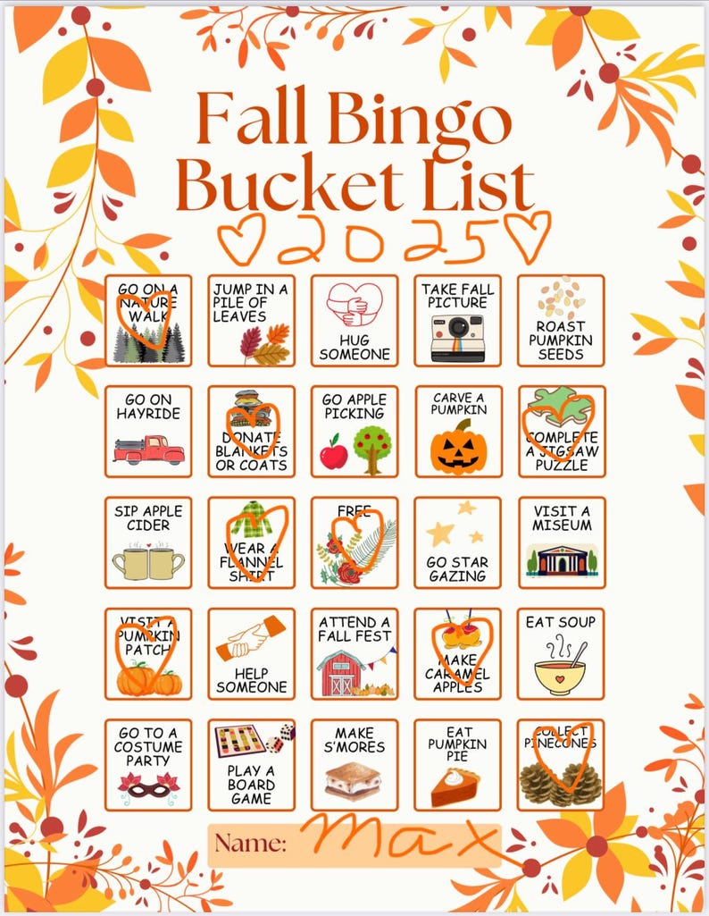 Fall Bingo Bucket List Printable | Autumn Activities Game | Family Fall ...