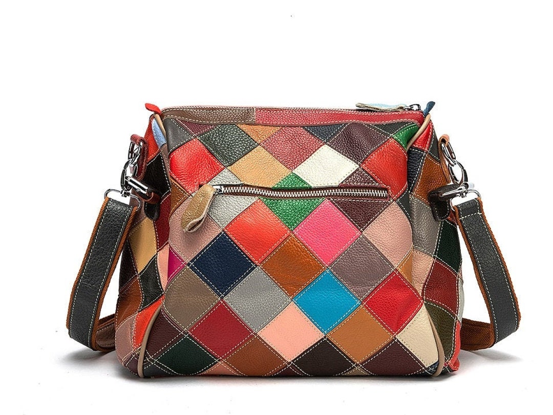 Women's Genuine Leather Shoulder Bag New Colorful Patchwork Collection ...