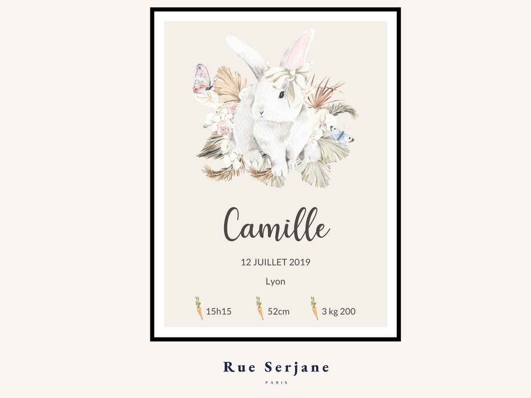 Poster Birth to Personalize Little Girl Rabbit Birth Gift Child Baby ...